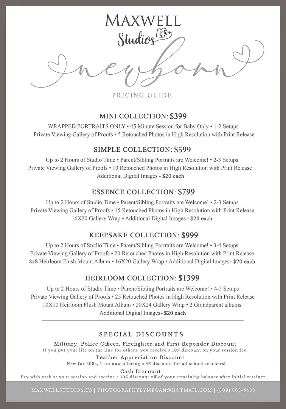 Newborn Pricing - Maxwell Studios by Megan Leggins