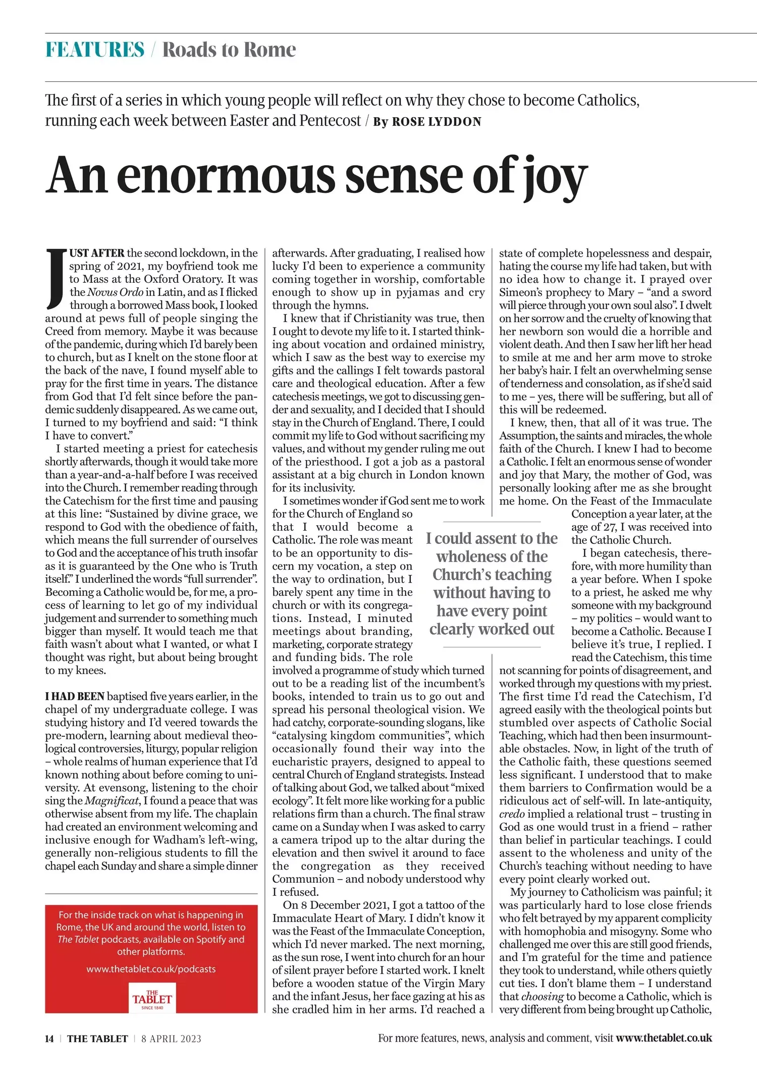 The Tablet - Roads to rome - Rose Lyddon, Writer