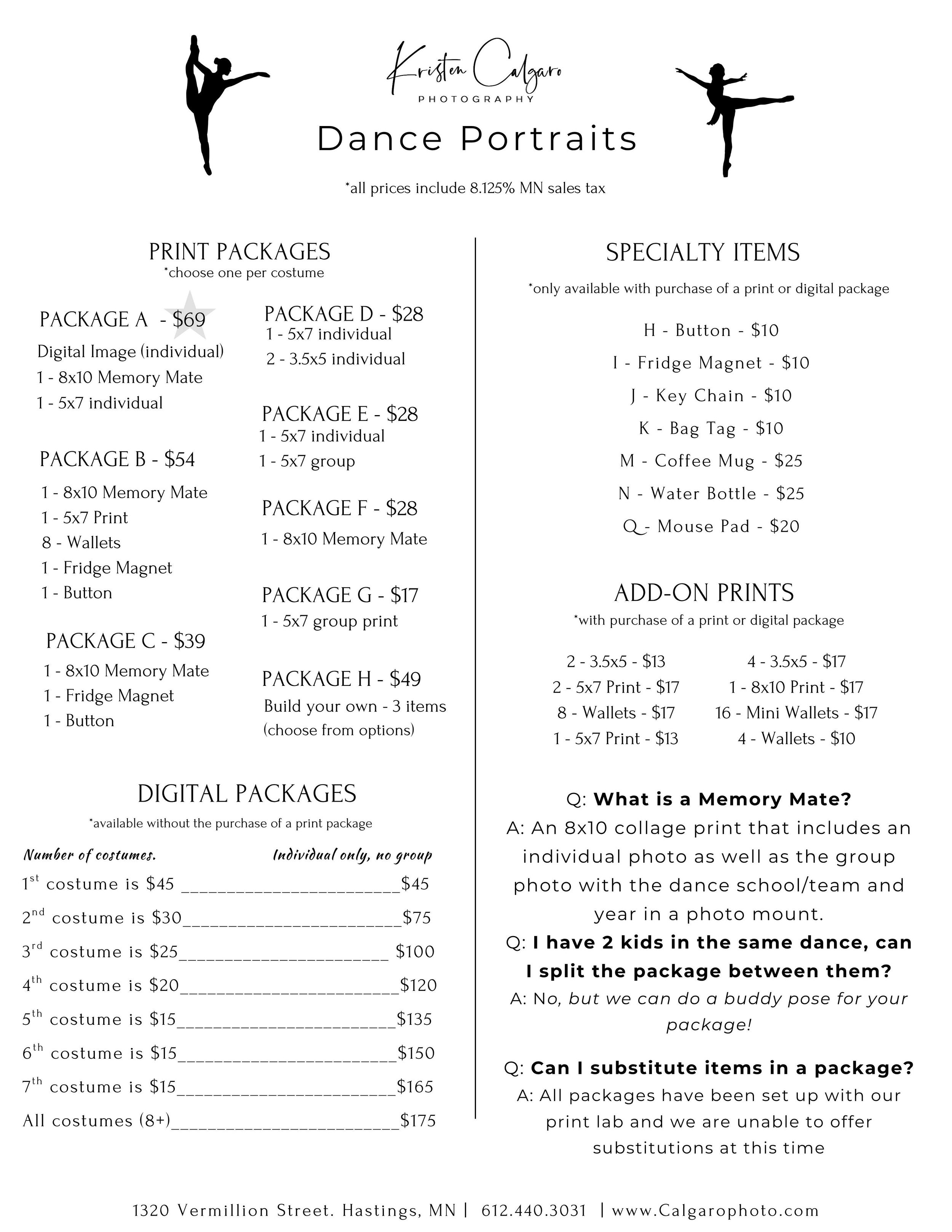 Dance Order Form - Kristen Calgaro Photography | Hastings Minnesota ...