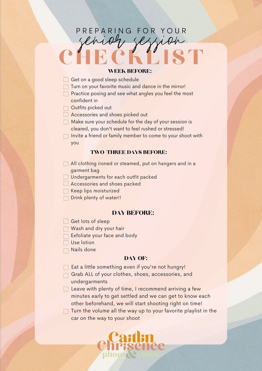 Checklist for your senior session - Caitlin Chrisenee Photo + Video