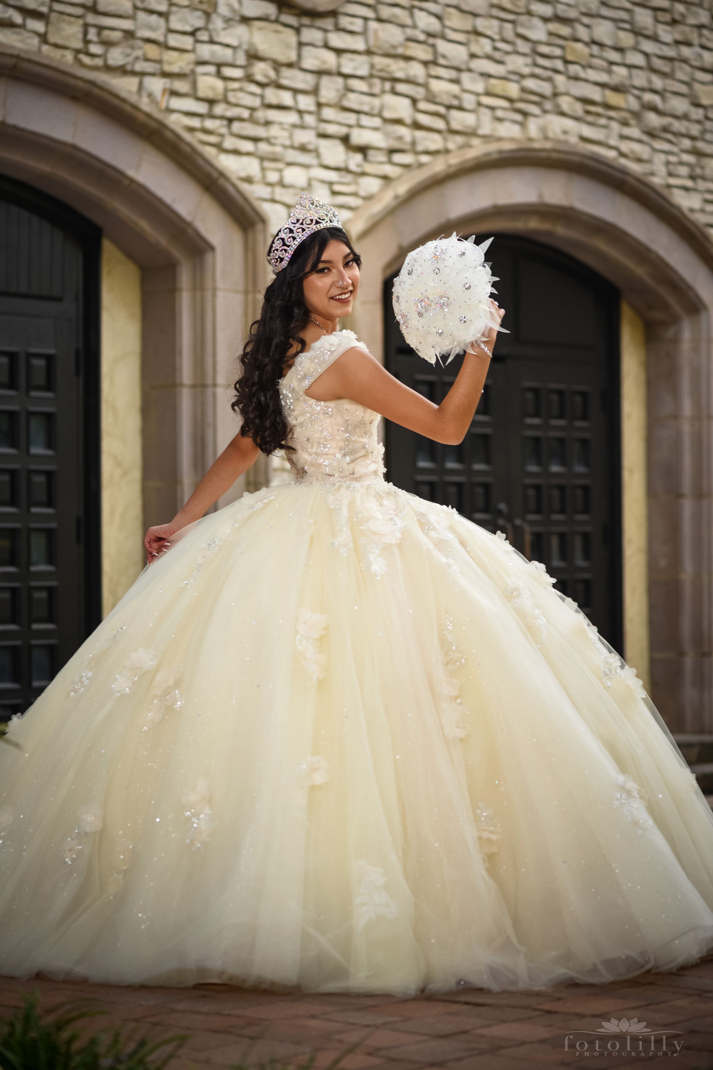 Janeth in her gold colored quince dress quince photos by fotolilly ...