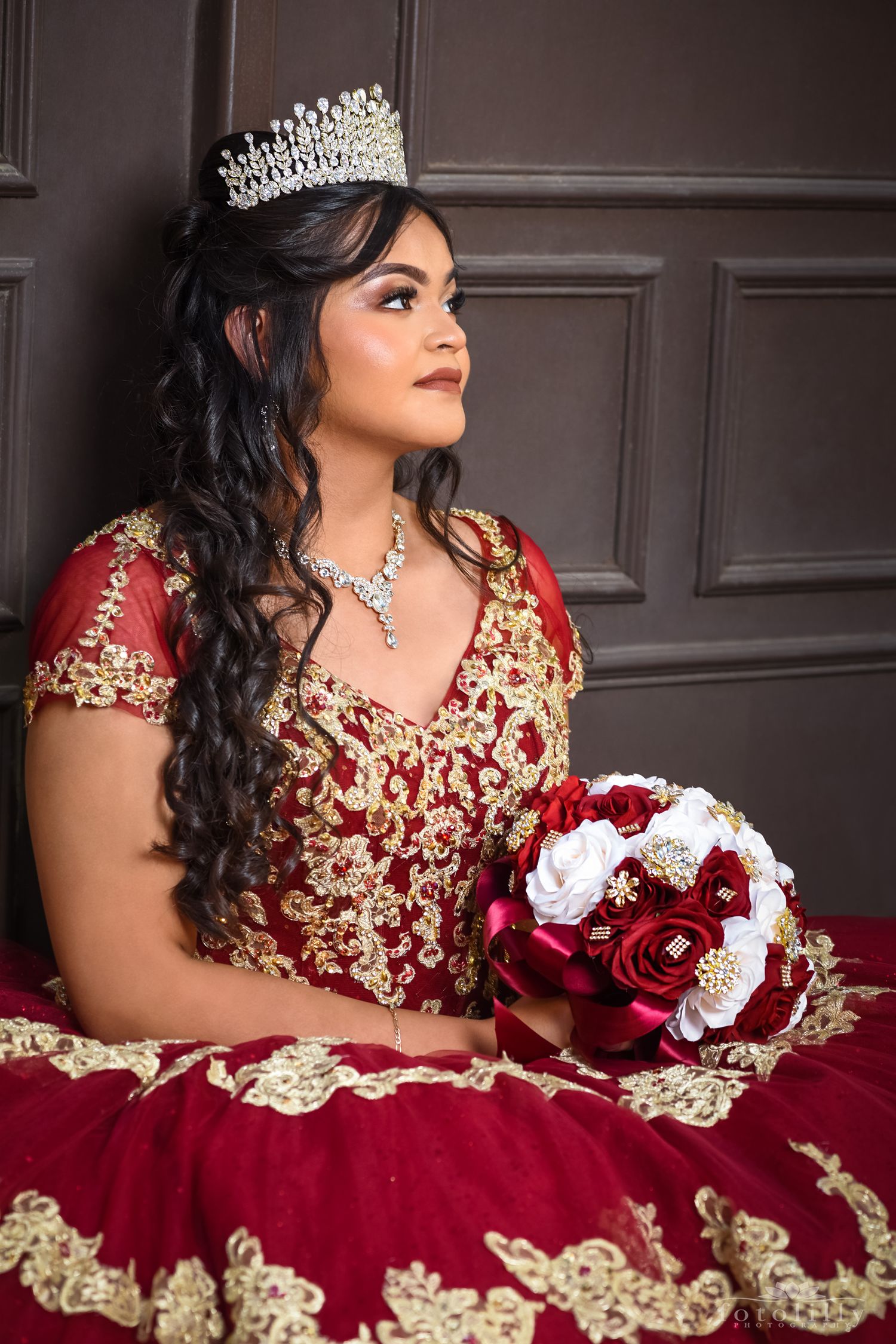 Quince Photographer Dallas Fort Worth galleries Red Gold Quince Dress ...
