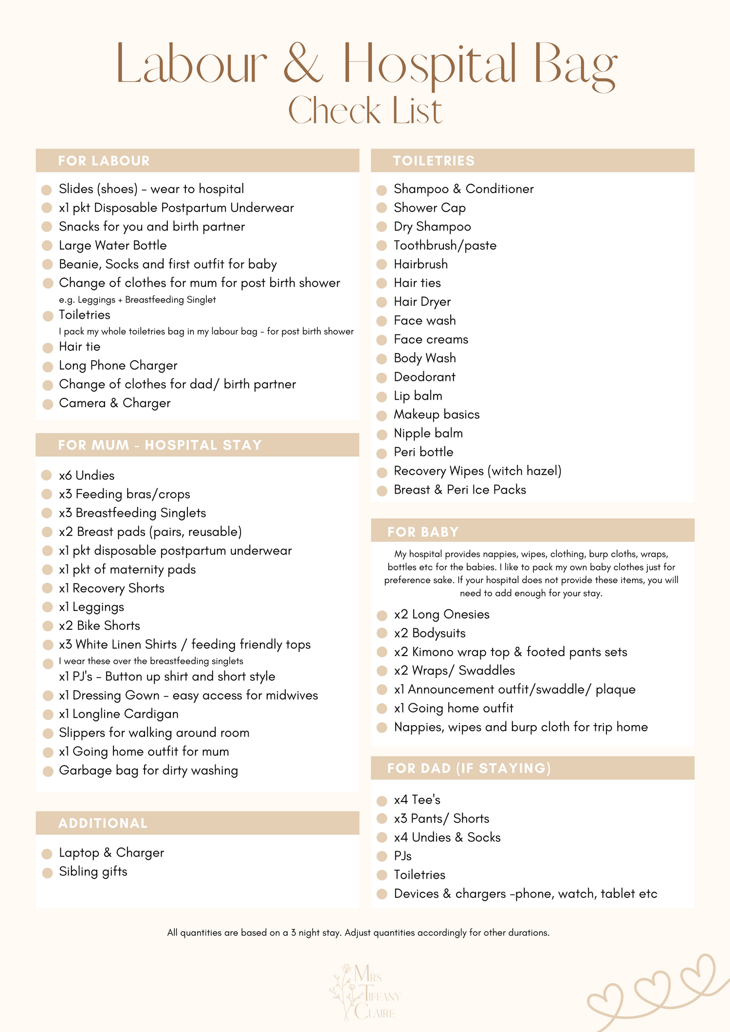 Labour & Hospital Bag Check List - Tiffany Claire Creative ...