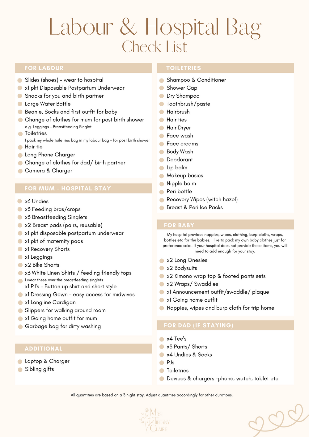Labour & Hospital Bag Check List - Tiffany Claire Creative ...