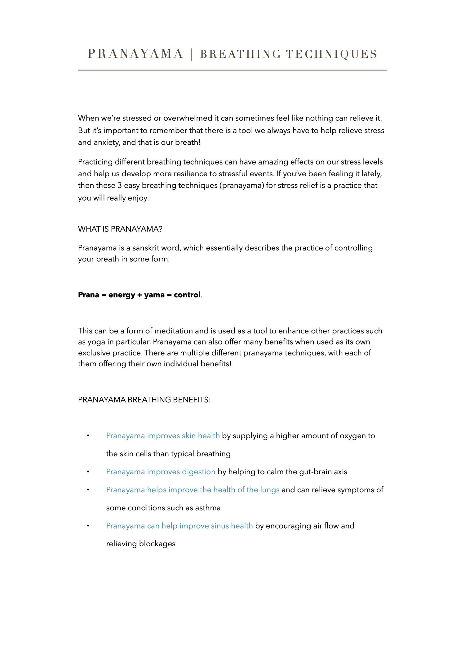 PRANAYAMA | 3 Breathing Techniques for stress relief and anxiety ...