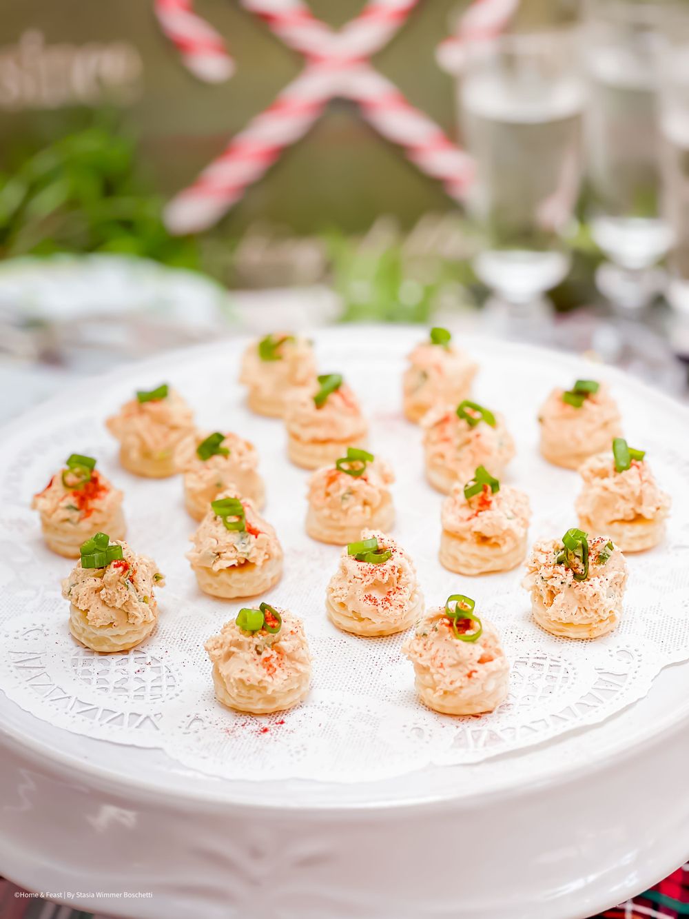 Whipped Cheese & Chive Spread Appetizers on Puff Pastry Wafers ...