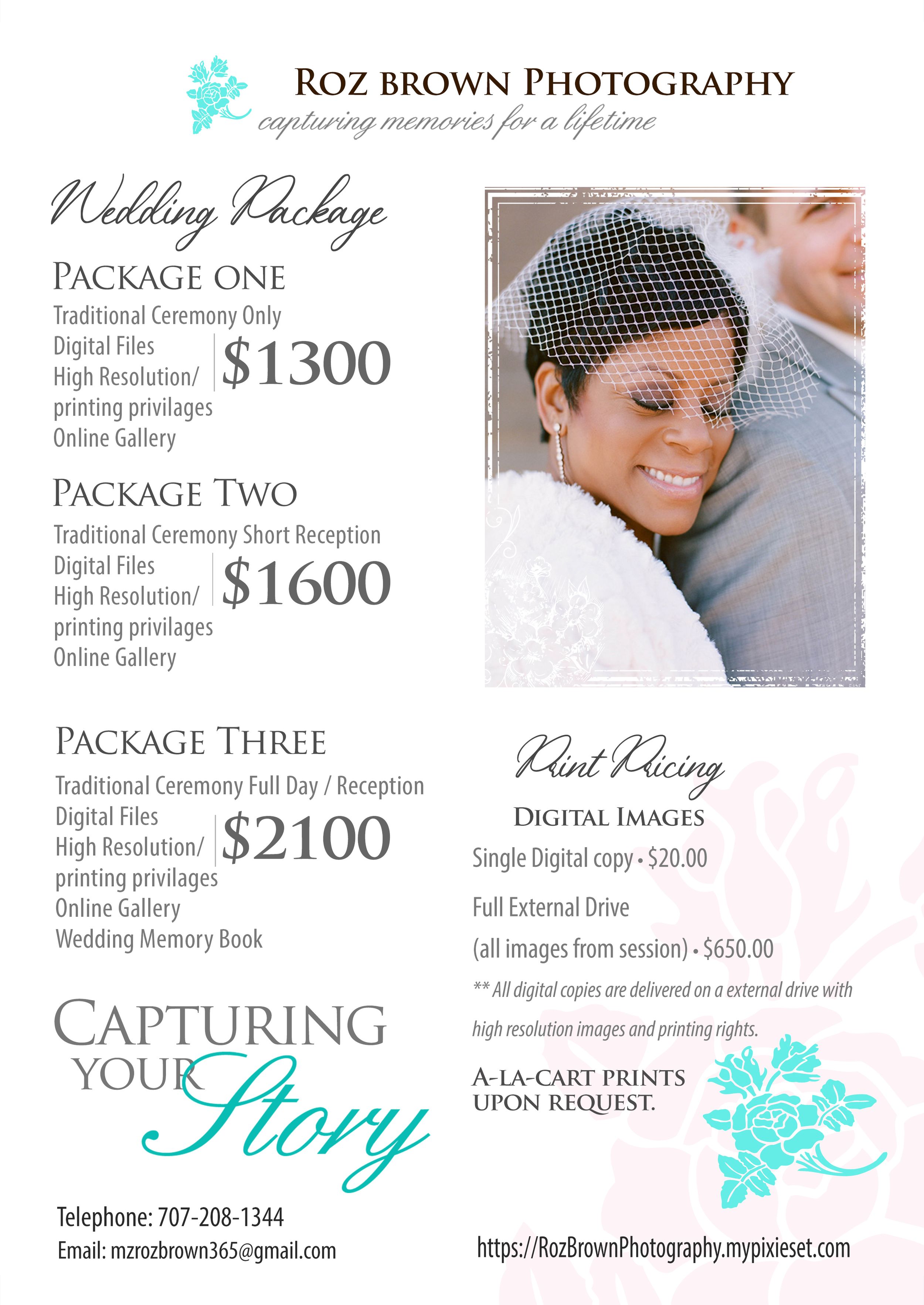 Wedding Prices ( Prices May Vary - Roz Brown Photography
