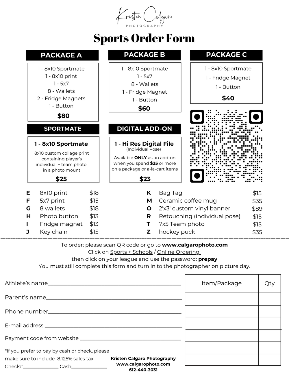 2025 Sports Order Form Copy - Kristen Calgaro Photography | Hastings ...