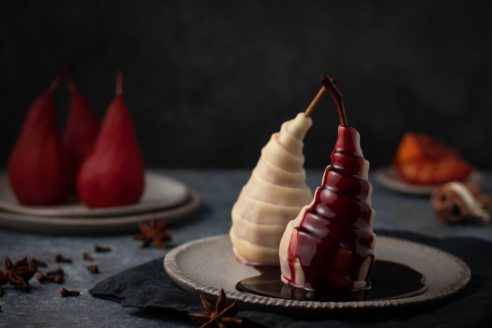 Mulled Wine Poached Pear - Three Pod Studio