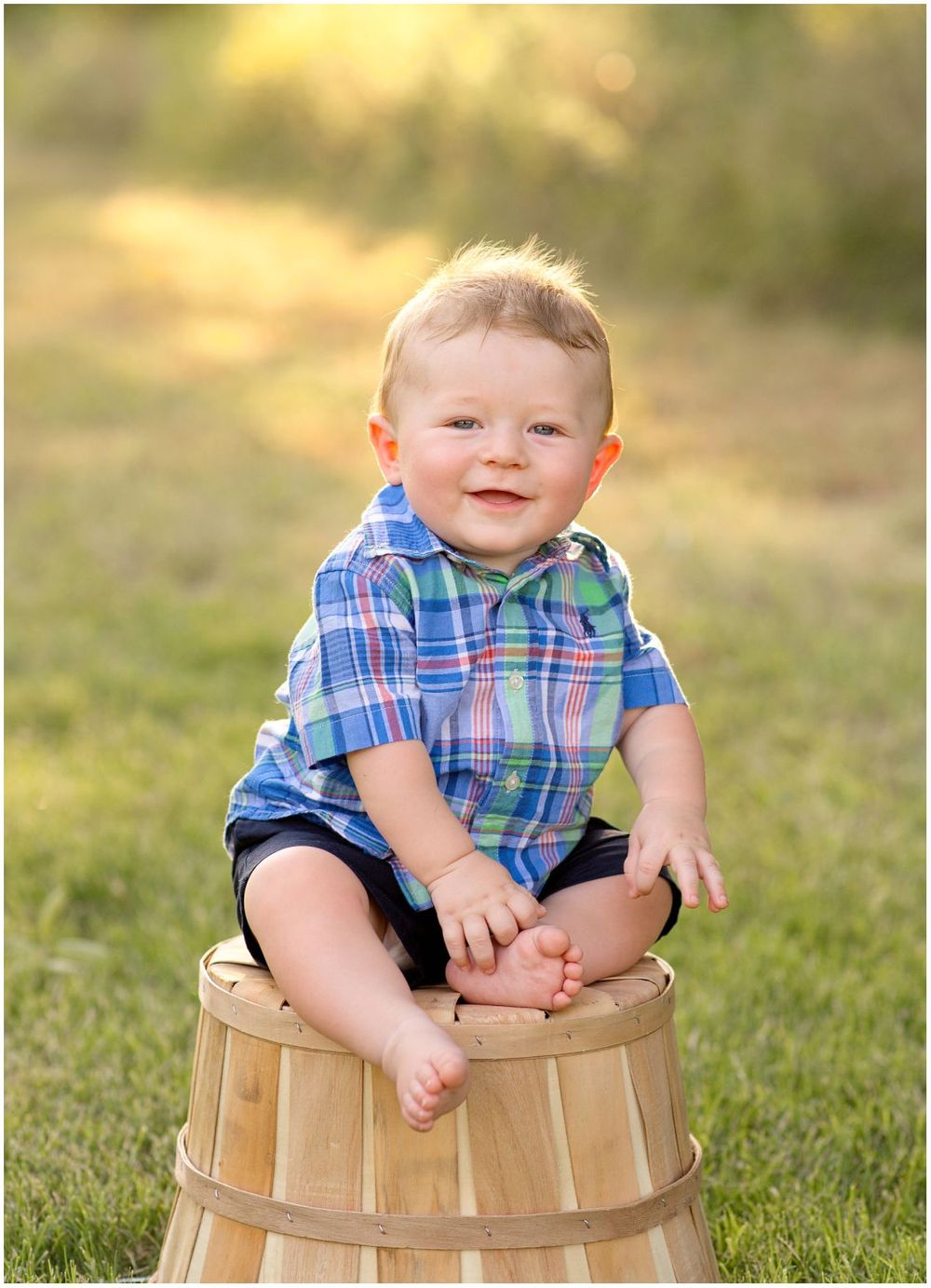 9 Month Boy Milestone in Field - Asher - Kristi Bray Photography