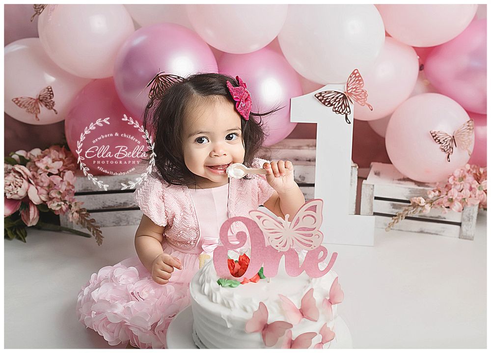 Pink Butterfly ~ San Antonio One Year Cake Smash - San Antonio Newborn Photographer - Ella Bella ...