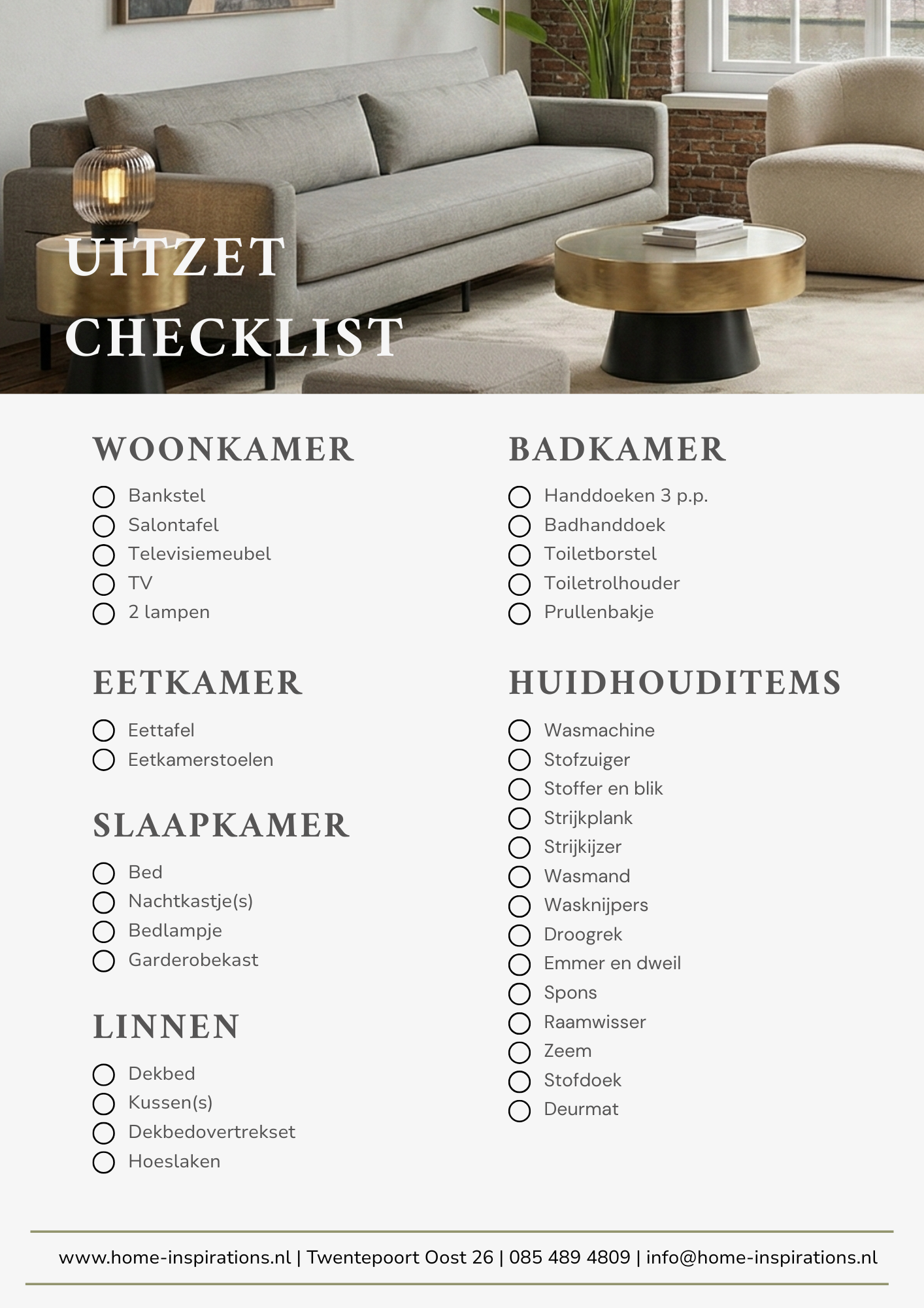 Uitzet checklist - Home Inspirations